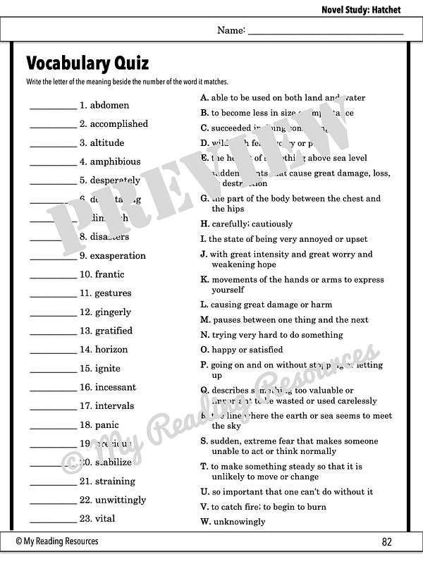 Hatchet Novel Study - My Reading Resources