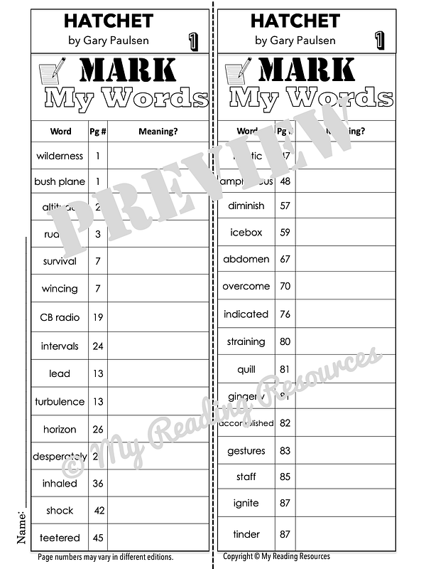 Hatchet Novel Study - My Reading Resources