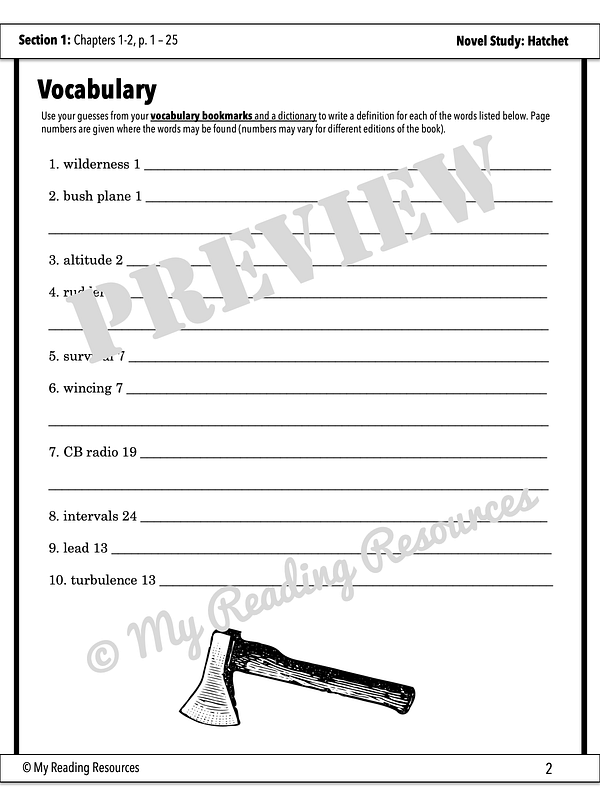 Hatchet Novel Study - My Reading Resources