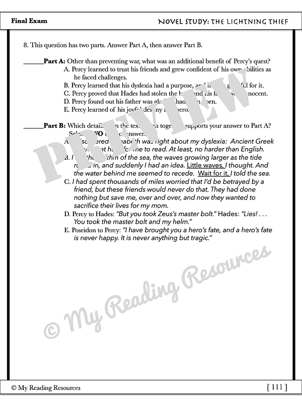 Percy Jackson and the Olympians: The Lightning Thief Novel Study - My ...