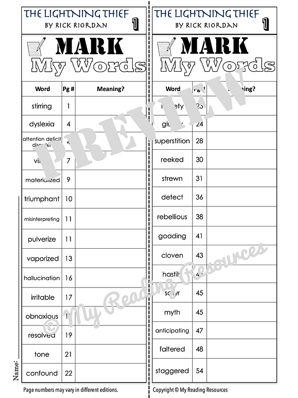 Percy Jackson and the Olympians: The Lightning Thief Novel Study - My ...