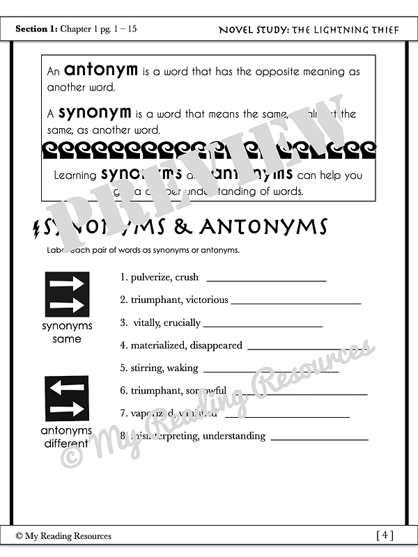 Percy Jackson and the Olympians: The Lightning Thief Novel Study - My ...