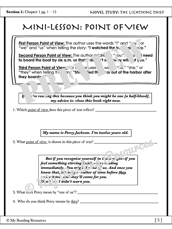 Percy Jackson and the Olympians: The Lightning Thief Novel Study - My ...