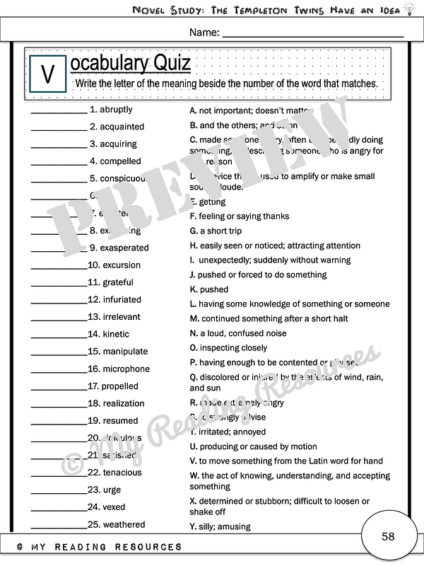 The Templeton Twins Have an Idea Novel Study - My Reading Resources