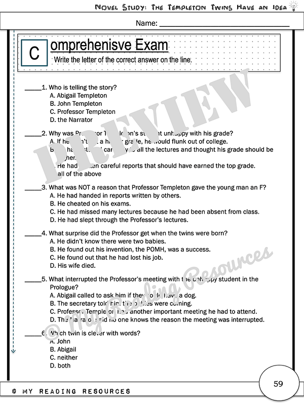 The Templeton Twins Have an Idea Novel Study - My Reading Resources