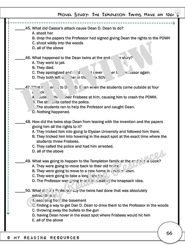 The Templeton Twins Have an Idea Novel Study - My Reading Resources