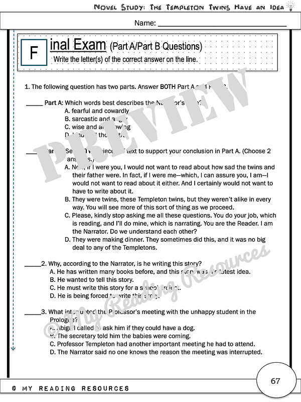The Templeton Twins Have an Idea Novel Study - My Reading Resources
