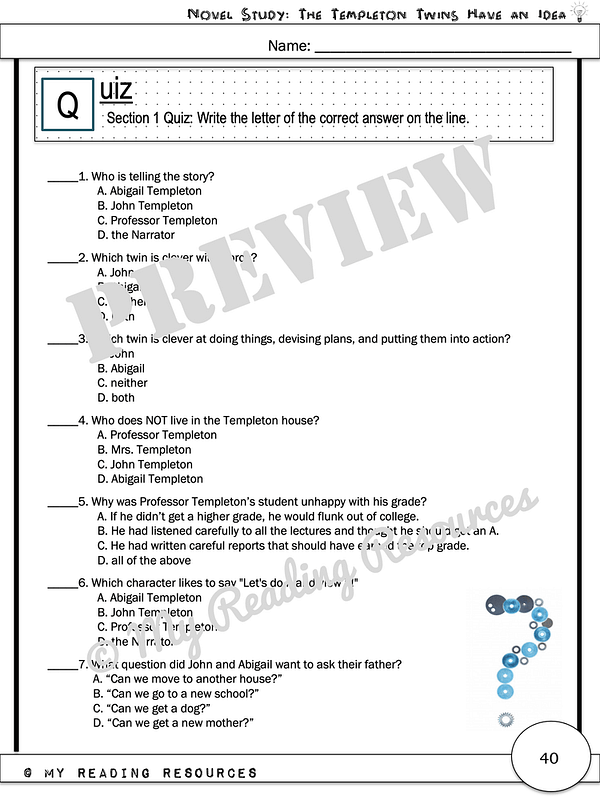 The Templeton Twins Have an Idea Novel Study - My Reading Resources