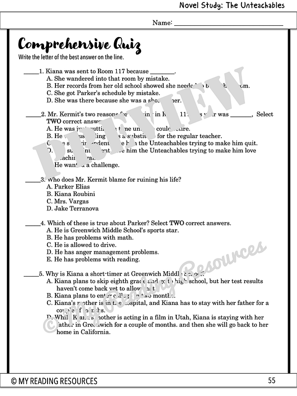 The Unteachables Novel Study - My Reading Resources