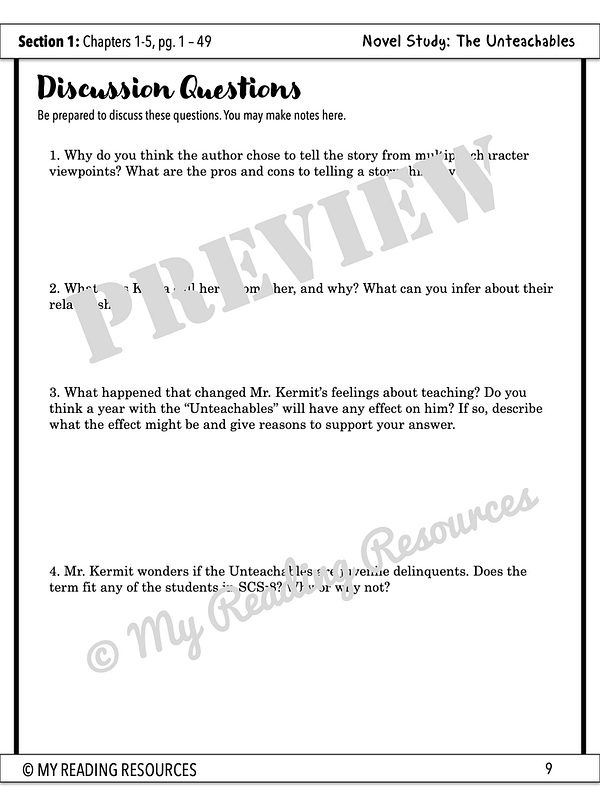 The Unteachables Novel Study - My Reading Resources