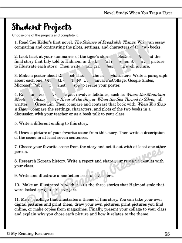 When You Trap a Tiger Novel Study - My Reading Resources