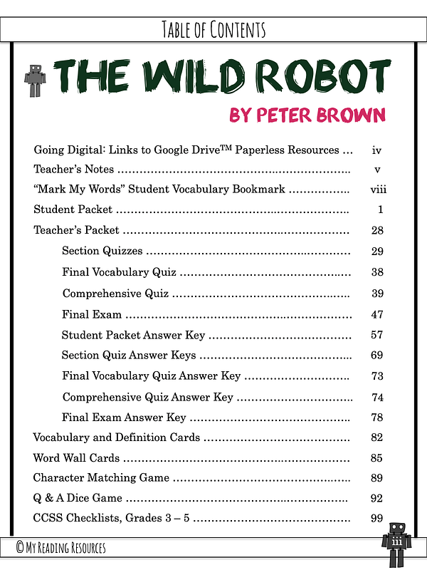 The Wild Robot Novel Study - My Reading Resources