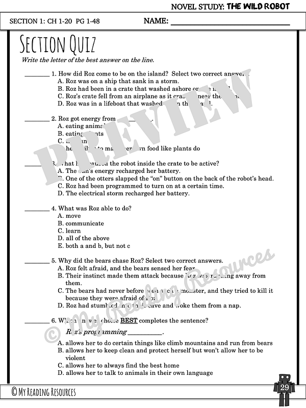 The Wild Robot Novel Study - My Reading Resources
