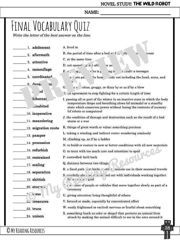 The Wild Robot Novel Study - My Reading Resources