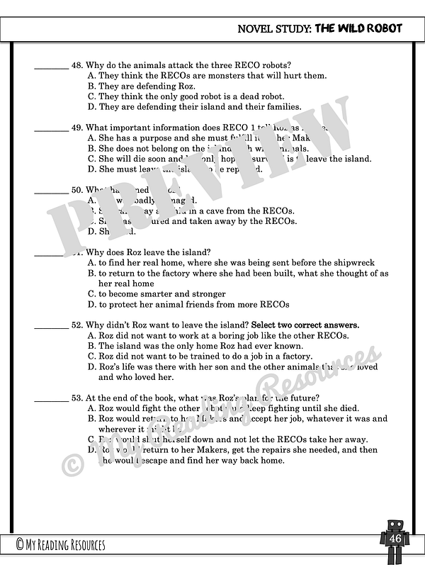 The Wild Robot Novel Study - My Reading Resources