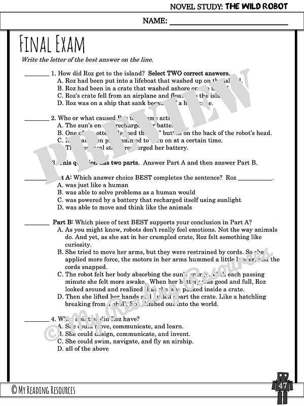 The Wild Robot Novel Study - My Reading Resources