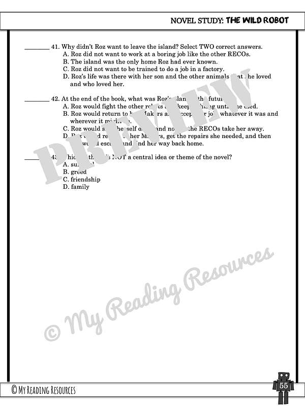 The Wild Robot Novel Study - My Reading Resources