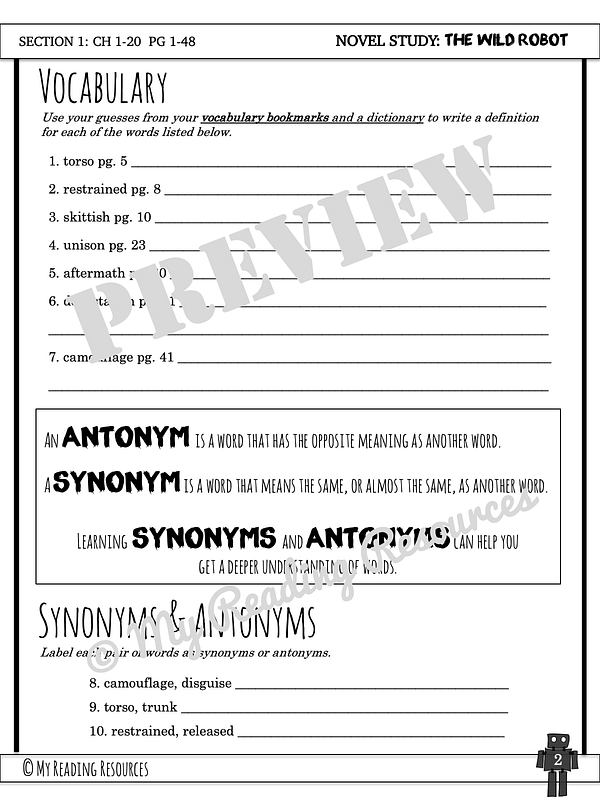 The Wild Robot Novel Study - My Reading Resources