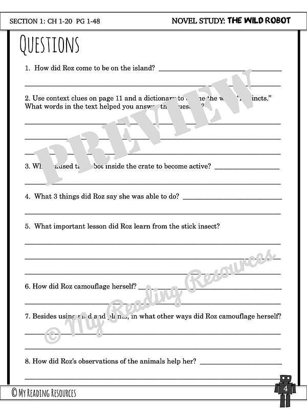 The Wild Robot Novel Study - My Reading Resources