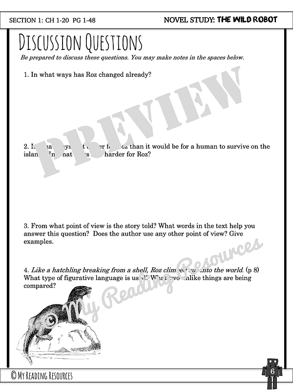 The Wild Robot Novel Study - My Reading Resources