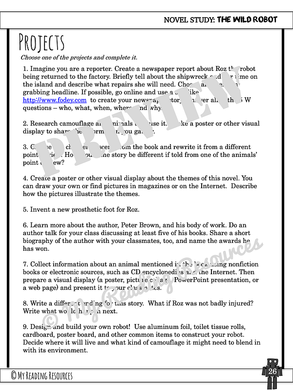 The Wild Robot Novel Study - My Reading Resources