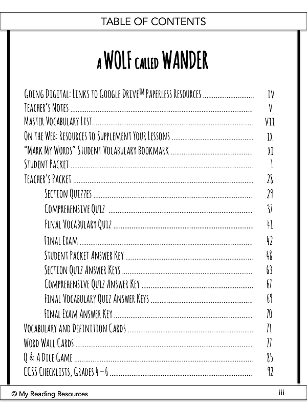 A Wolf Called Wander Novel Study - My Reading Resources
