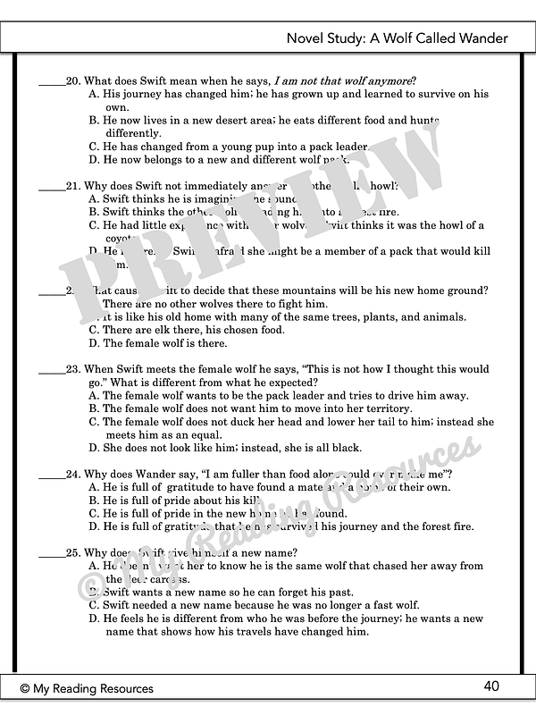 A Wolf Called Wander Novel Study - My Reading Resources