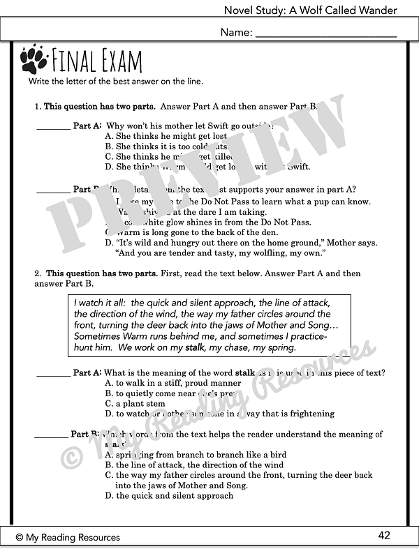 A Wolf Called Wander Novel Study - My Reading Resources