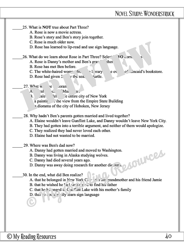 Wonderstruck Novel Study - My Reading Resources