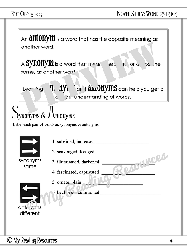 Wonderstruck Student Worksheet Packet - My Reading Resources