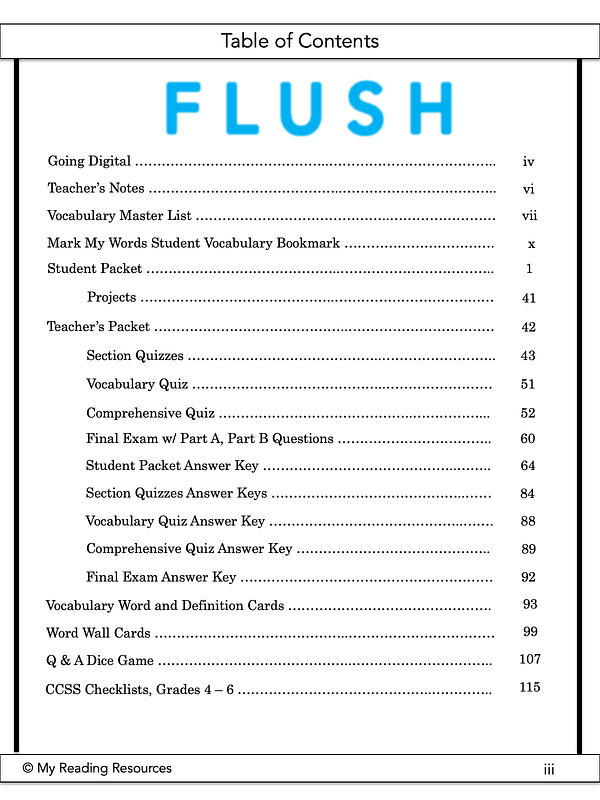 Flush Novel Study - My Reading Resources