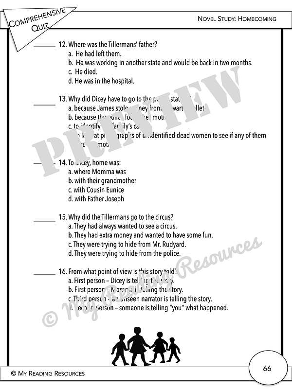 Homecoming Novel Study - My Reading Resources