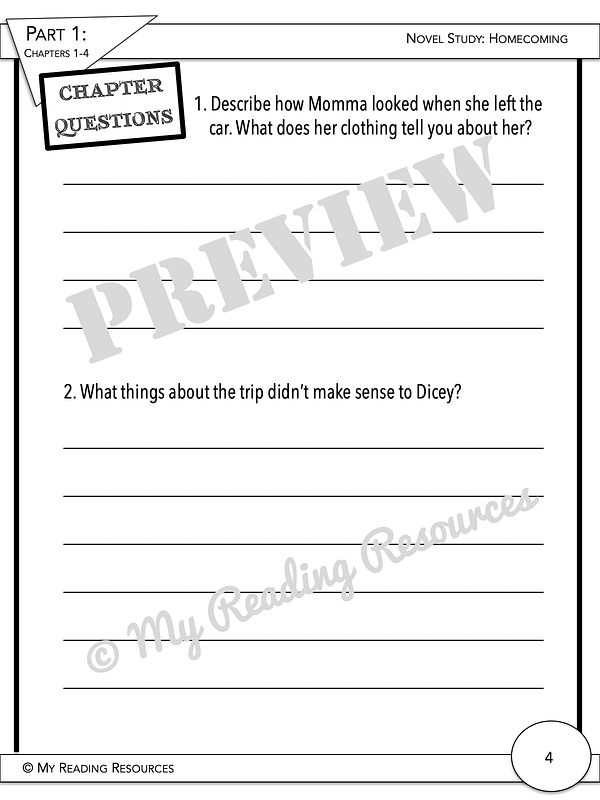 Homecoming Novel Study - My Reading Resources