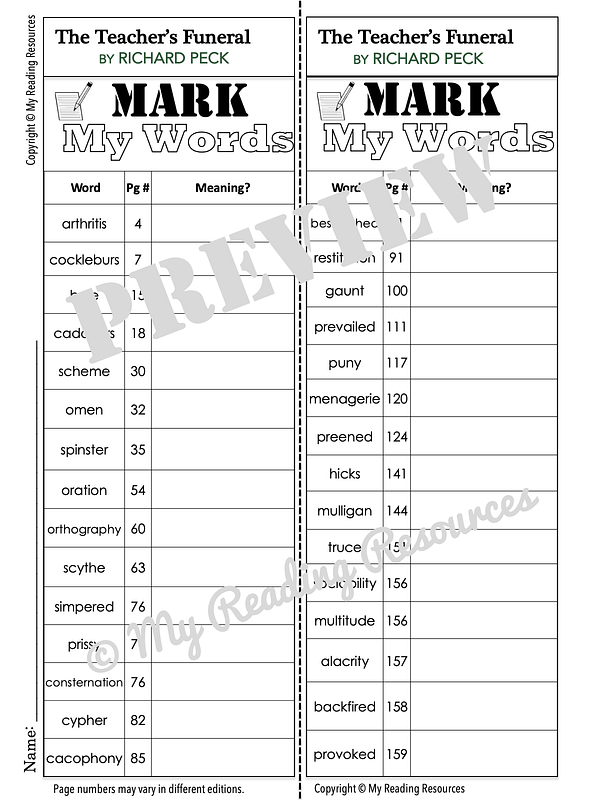 The Teacher's Funeral Novel Study - My Reading Resources