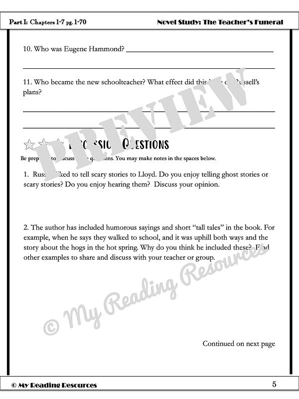 The Teacher's Funeral Novel Study - My Reading Resources