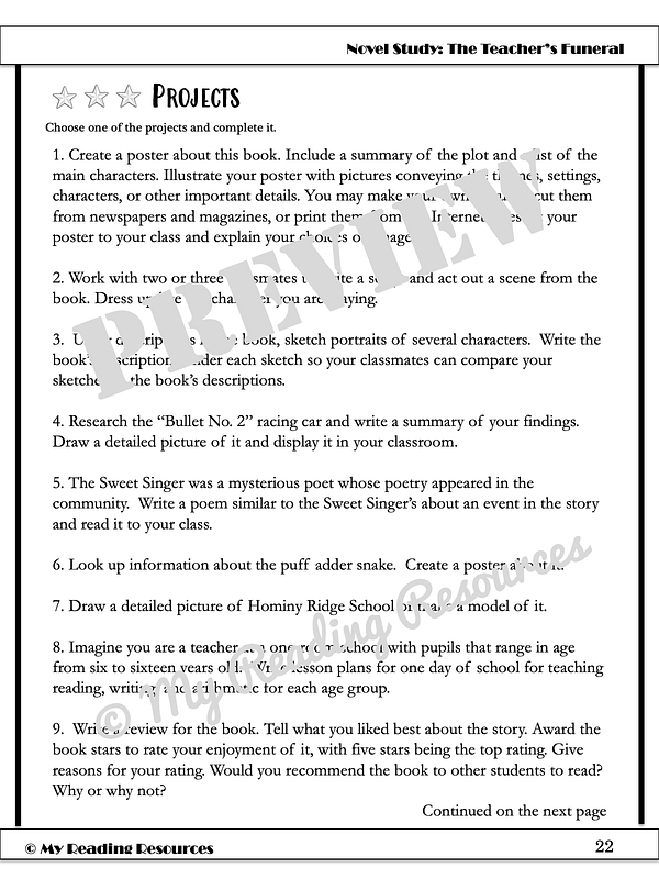 The Teacher's Funeral Novel Study - My Reading Resources