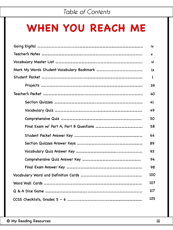 When You Reach Me Novel Study - My Reading Resources