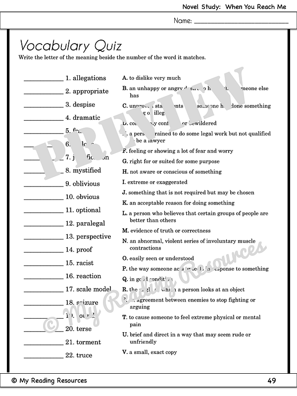 When You Reach Me Novel Study - My Reading Resources