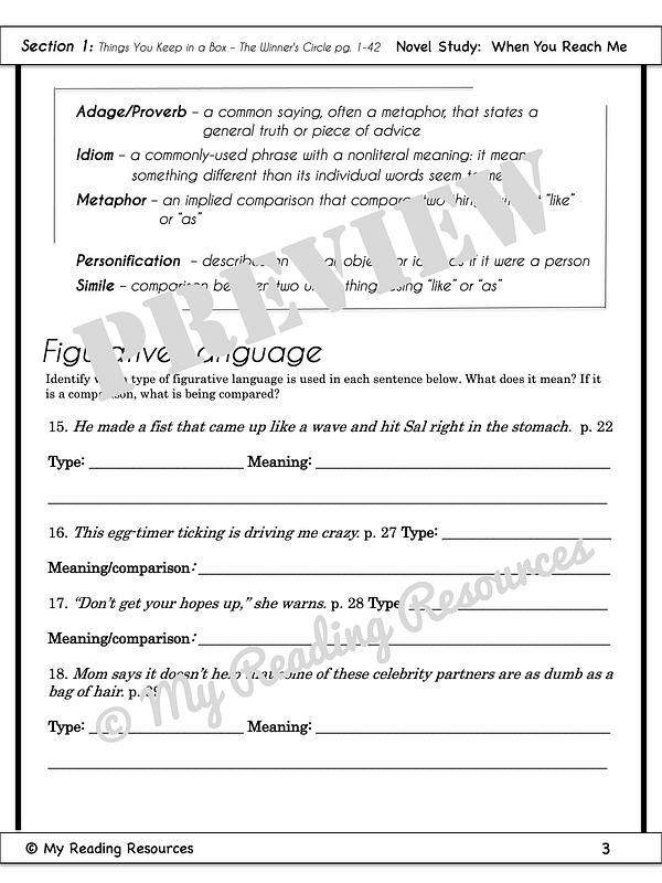 When You Reach Me Novel Study - My Reading Resources