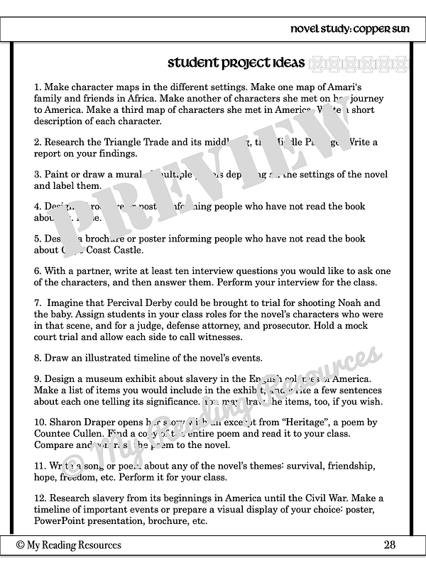 Copper Sun Novel Study - My Reading Resources