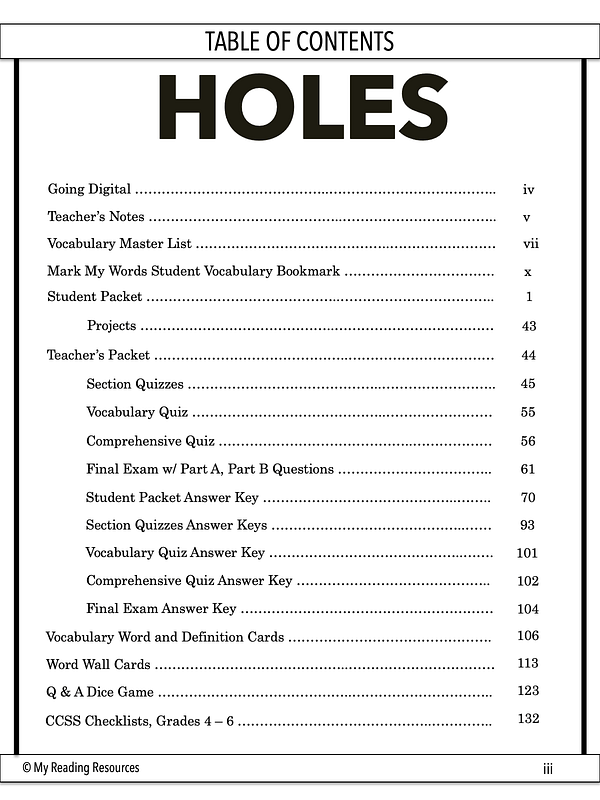 Holes Novel Study - My Reading Resources