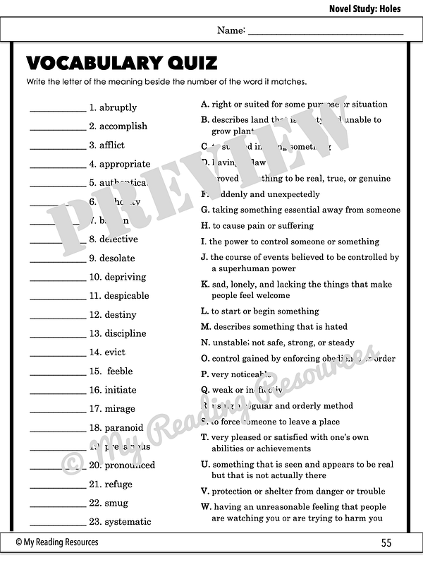 Holes Novel Study - My Reading Resources