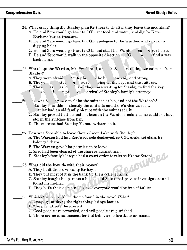 Holes Novel Study - My Reading Resources
