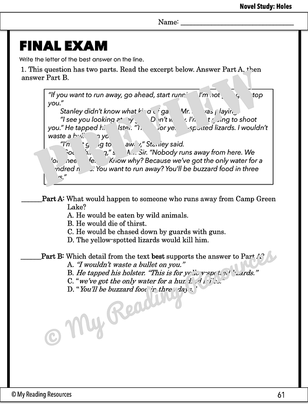 Holes Novel Study - My Reading Resources