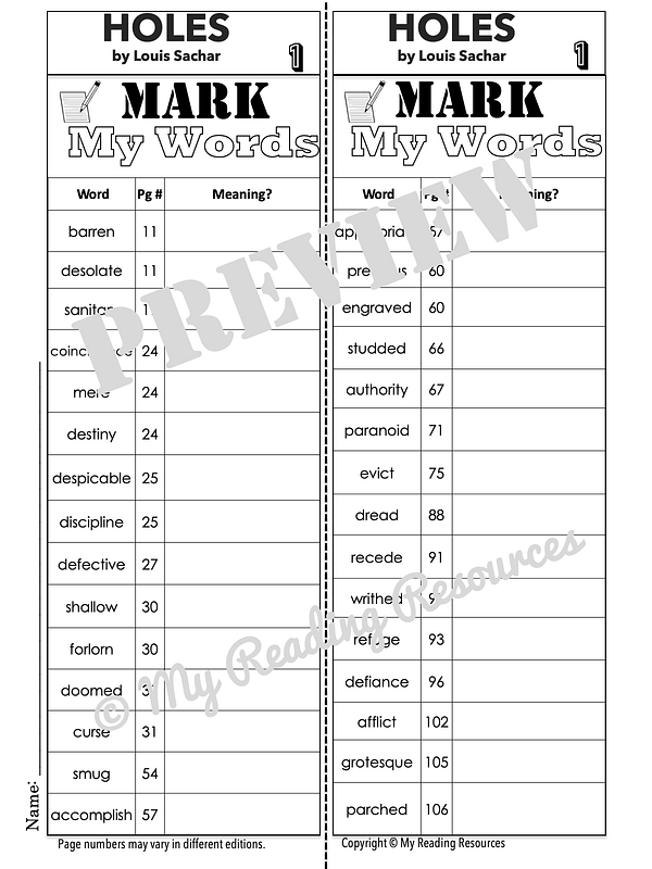 Holes Novel Study - My Reading Resources