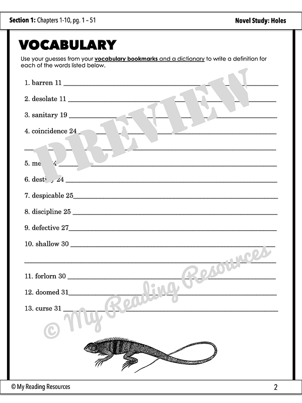 Holes Novel Study - My Reading Resources