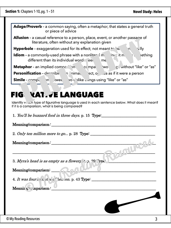 Holes Novel Study - My Reading Resources