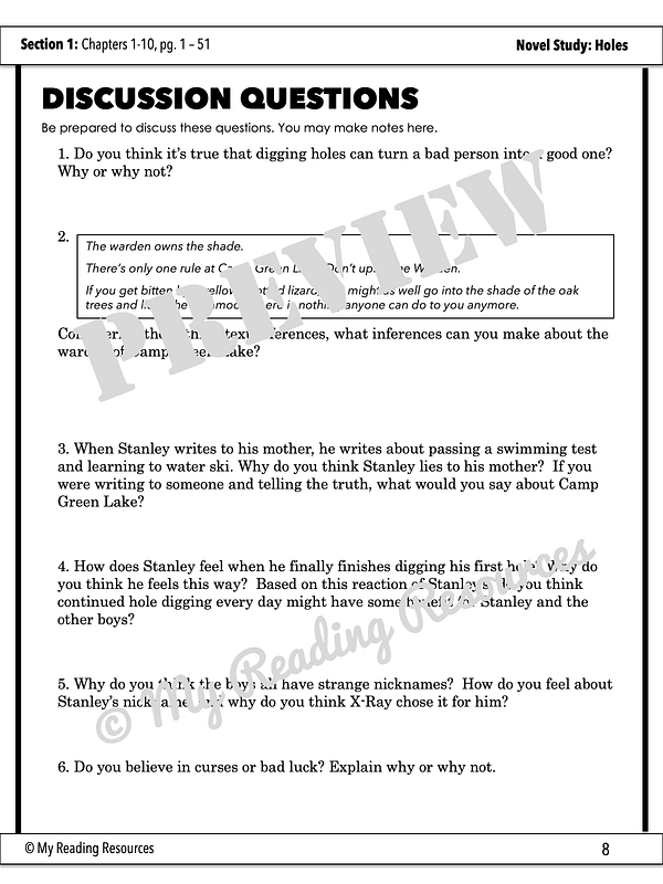 Holes Novel Study - My Reading Resources