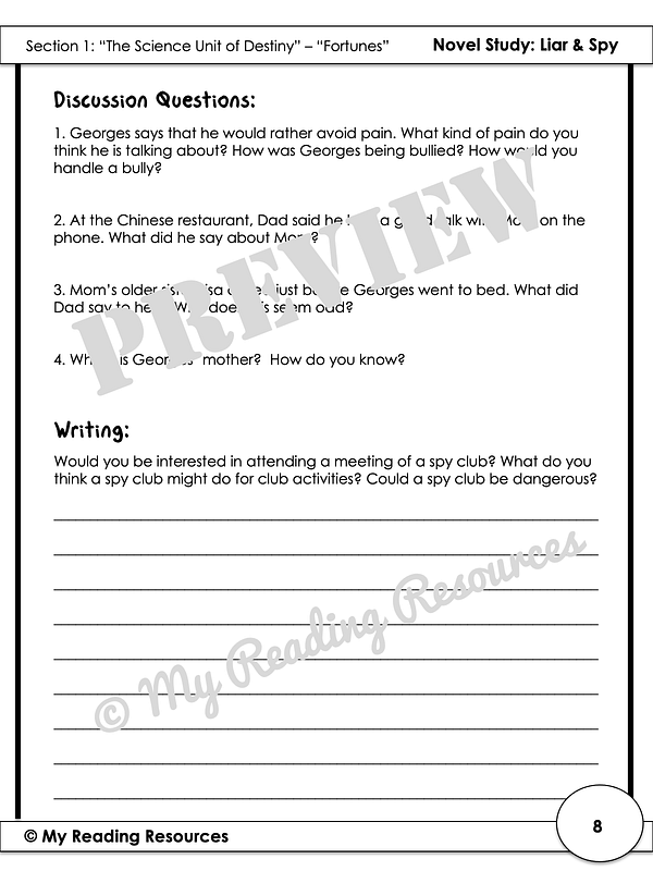 Liar & Spy Novel Study - My Reading Resources