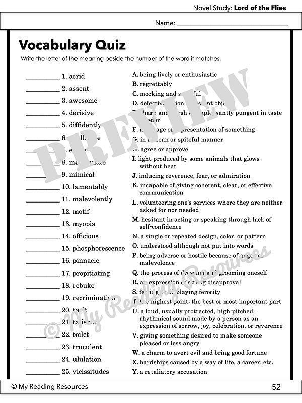 Lord of the Flies Novel Study - My Reading Resources